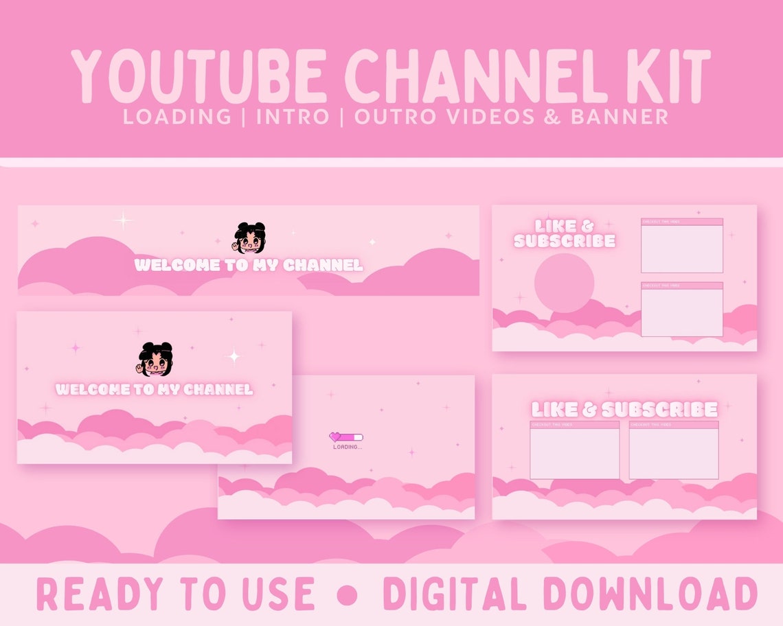 Ready to Use Cute Pink Kawaii Youtube Channel Kit | Intro / Loading ...