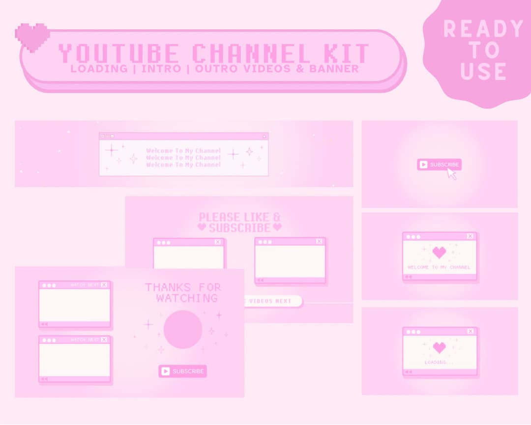 Ready to Use Cute Pink Kawaii Gamer Youtube Channel Kit | Intros ...