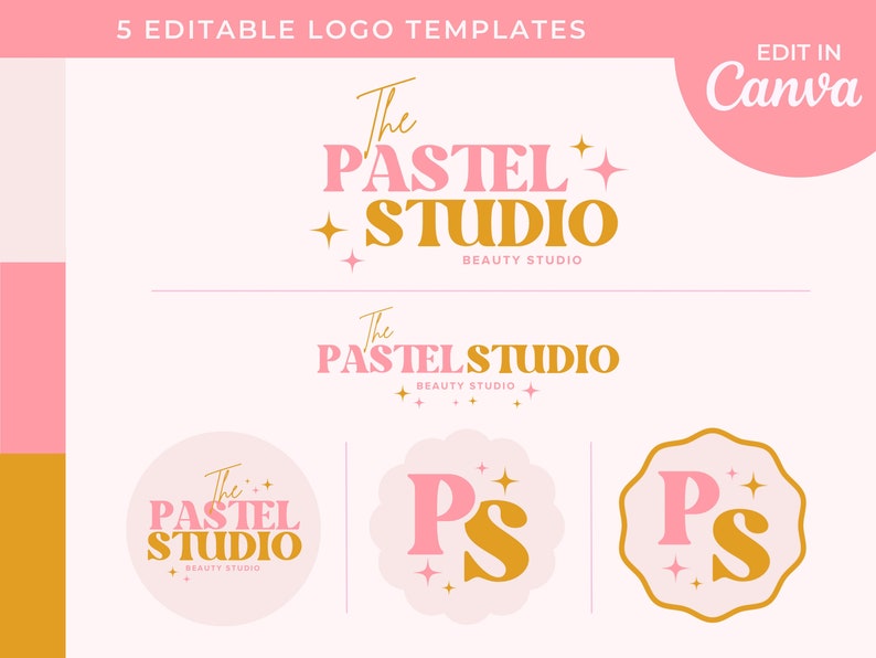 5 Editable Cute Small Business Logos, Pink Pastel Editable Logo ...