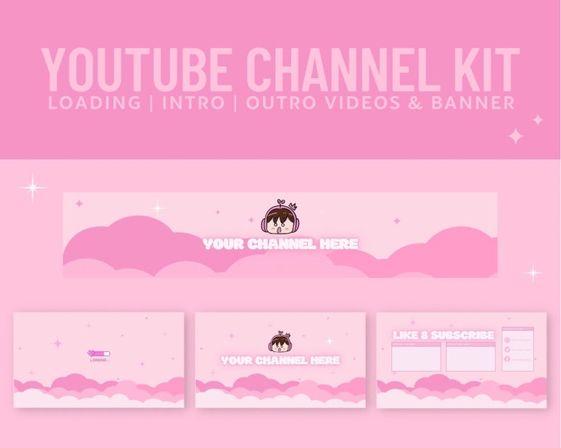 Personalized Kawaii Youtube Channel Kit Intro / Outro / Loading Video ...