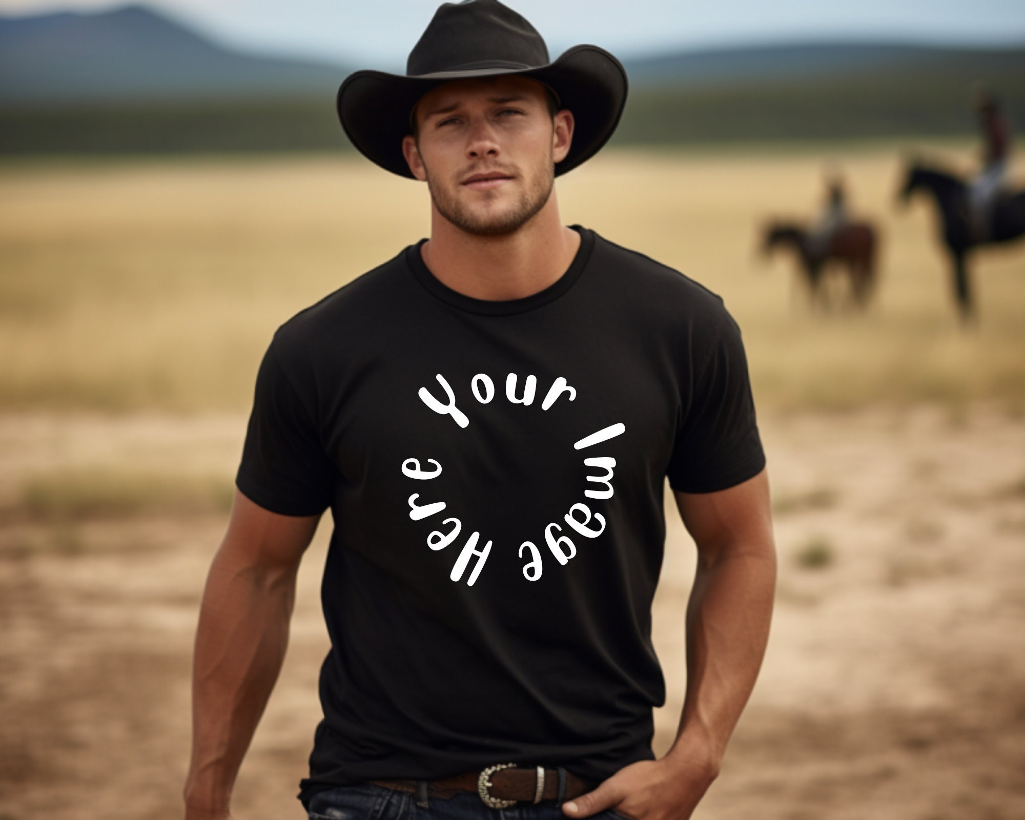 Men's Western Themed Black Bella Canvas 3001 Cotton T-shirt Mock-up ...