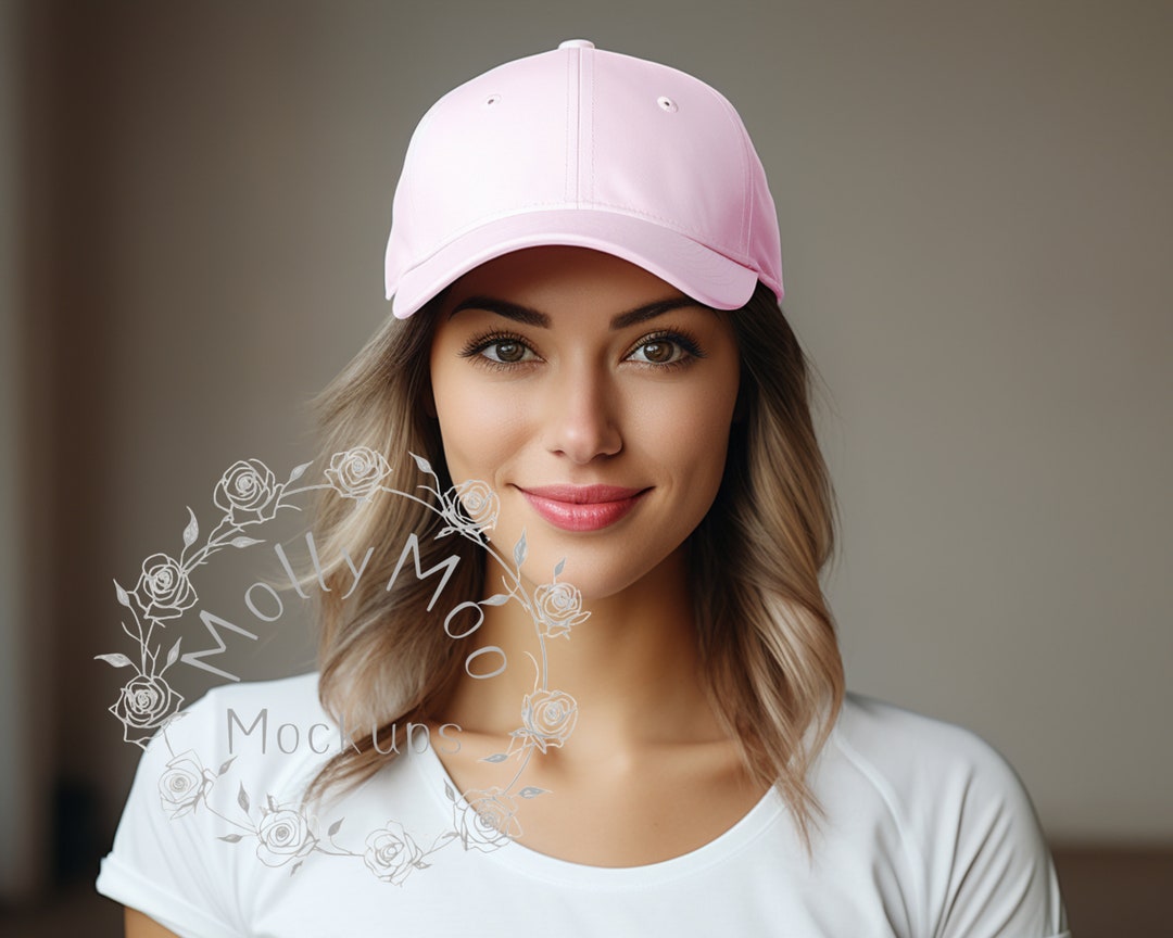 Pink Women's Trucker Hat Mockups, Minimalistic Cap Mock-ups, Pink Blank ...