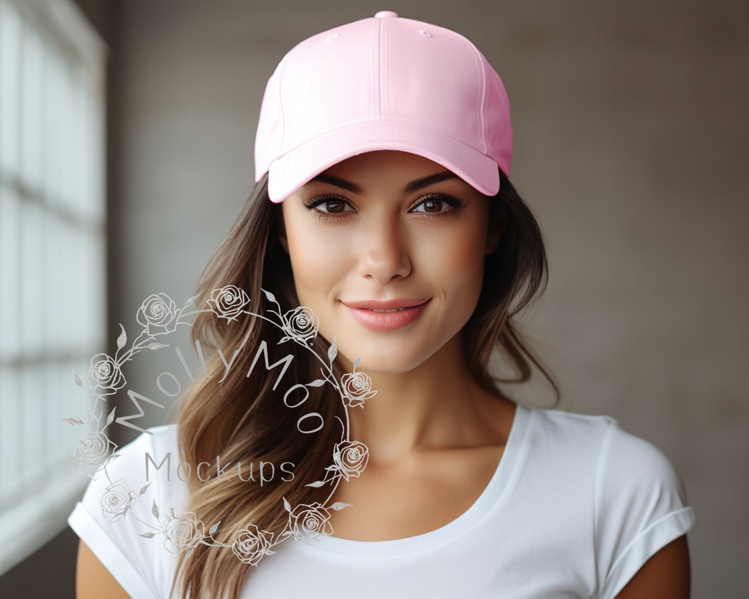 Pink Women's Trucker Hat Mockups, Minimalistic Cap Mock-ups, Pink Blank ...