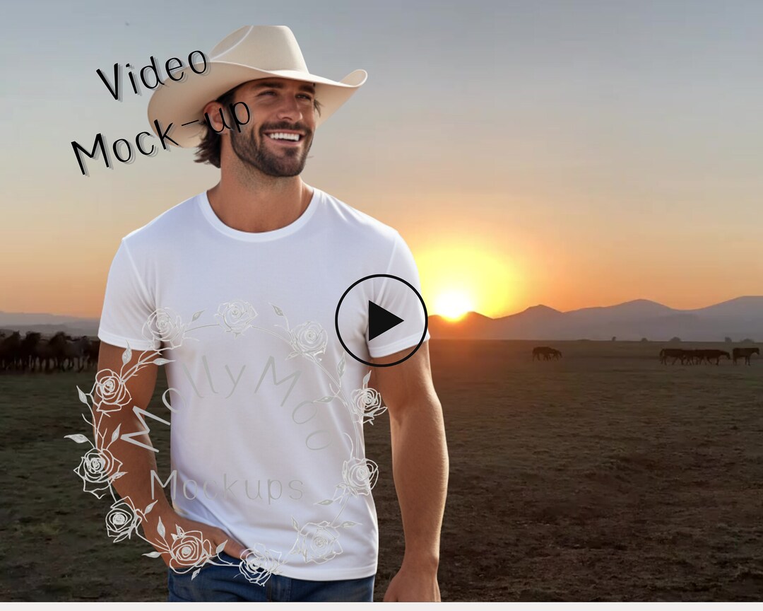 Men's Western Themed Black Bella Canvas 3001 Cotton T-shirt Mock-up ...