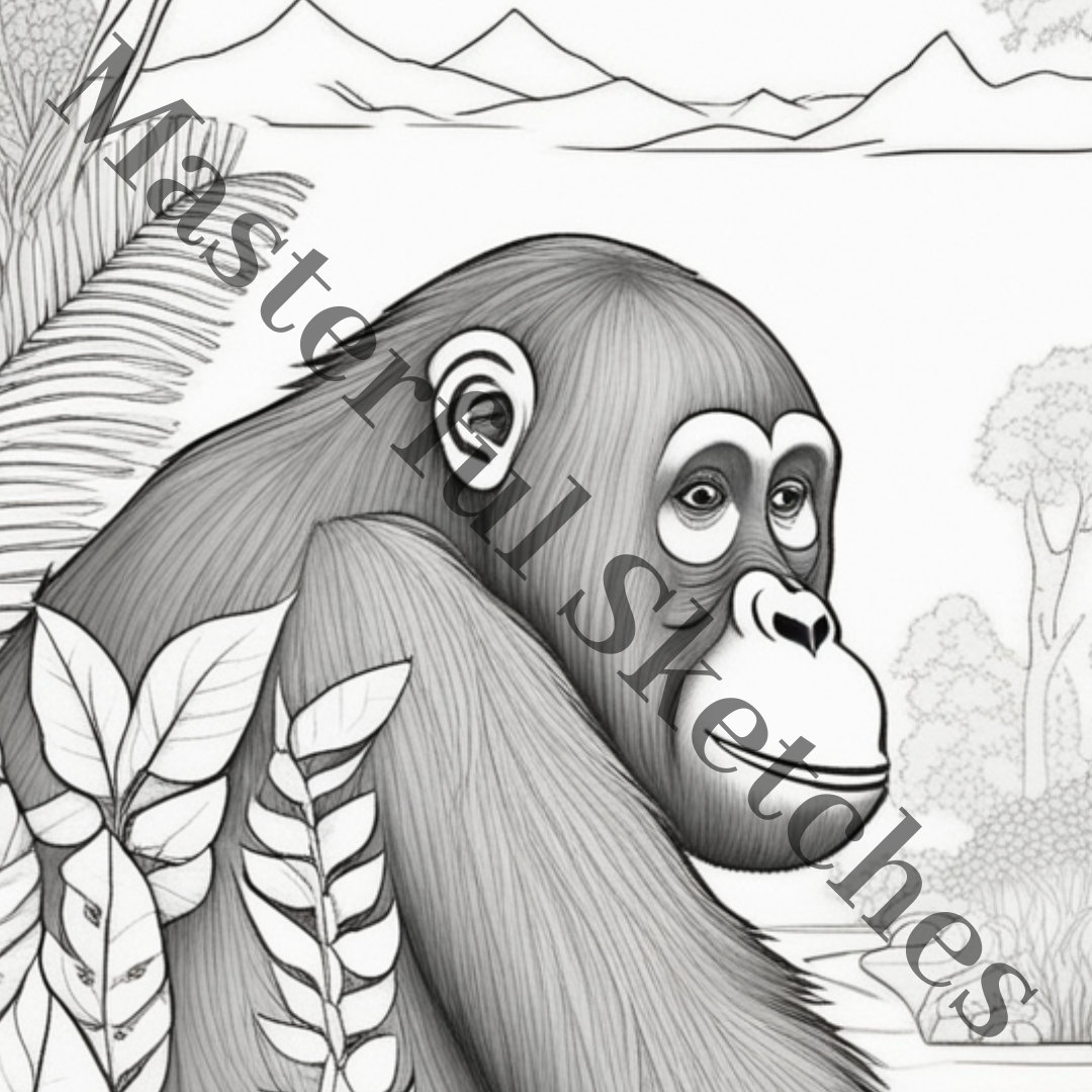 Gentle Orangutan Nature Coloring Page Wildlife Art Instant Download ...