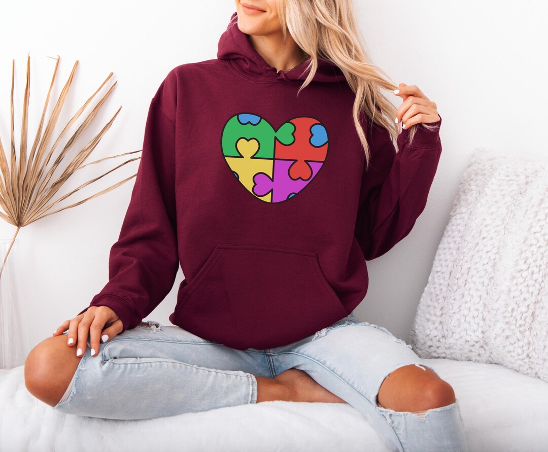 Autism Hoodie | Puzzle Heart Autism Awareness Hoodie | Inclusion ...