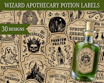 Wizard Vintage Potion Labels, Vintage Apothecary Labels, Potion Labels ...