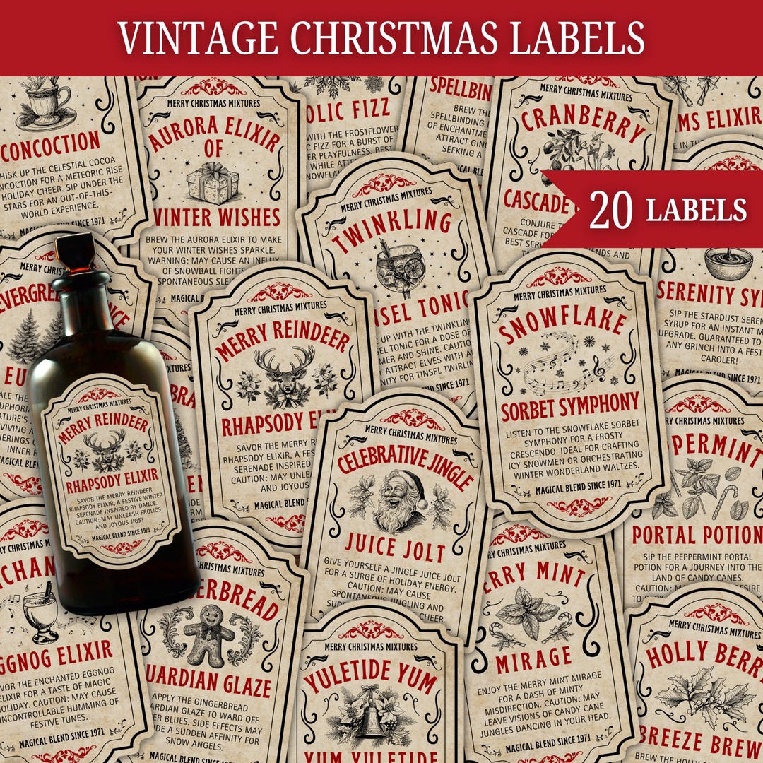 Vintage Christmas Labels, Set of 20 Labels, Xmas Labels, Christmas Wine ...