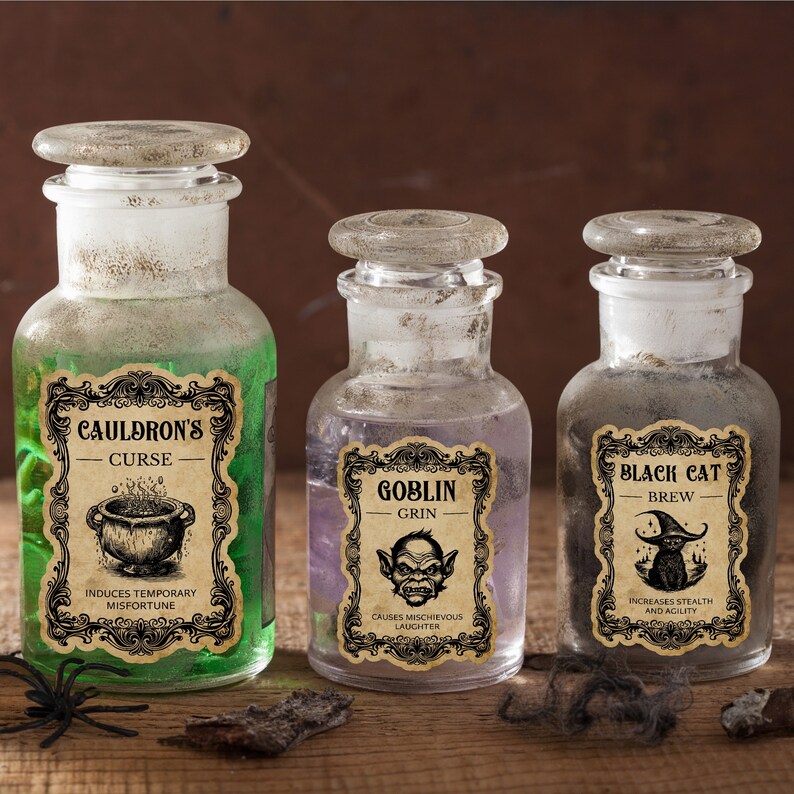 Halloween Potion Labels: Vintage Witch Brew Apothecary Jar Tags ...