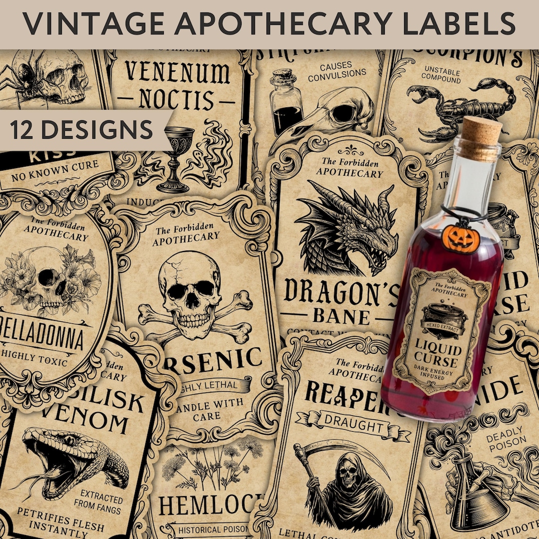 Apothecary Label Set – Vintage Poison Labels Printable, Witchy Bottle ...