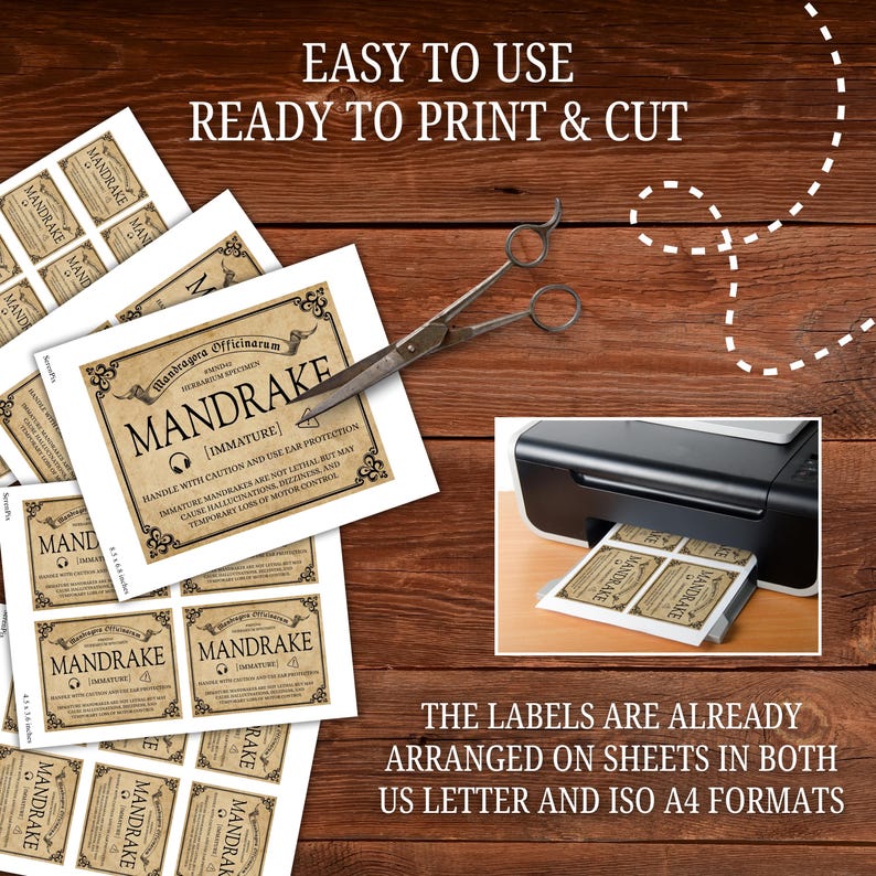 Printable Mandrake Label, Halloween Decor, Wizard Party Decoration ...