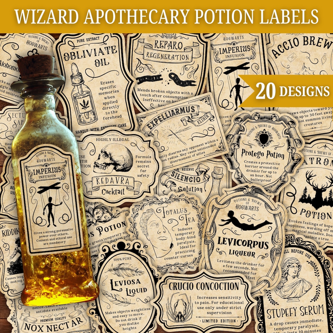 Wizard Potion Labels: Vintage Apothecary Stickers, Halloween Decor ...