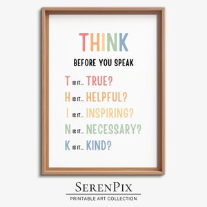 Think Before You Speak, Inspirational Posters, Classroom Decor, Digital ...