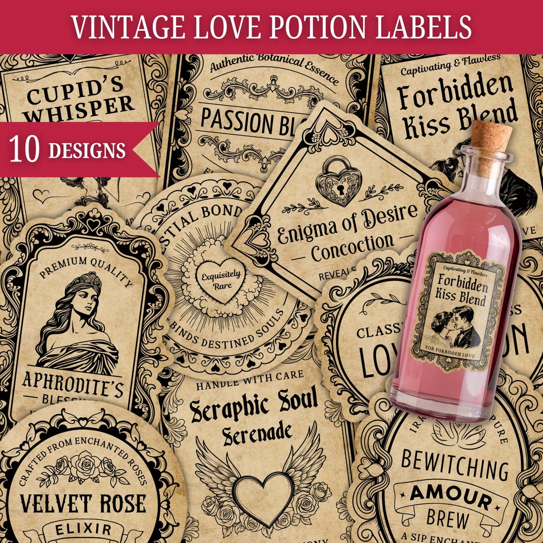 Love Potion Labels: Vintage Valentine's Apothecary Printable (digital ...