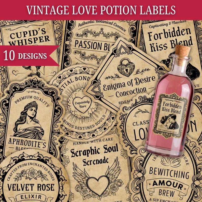 Love Potion Labels: Vintage Valentine's Apothecary Printable (digital ...