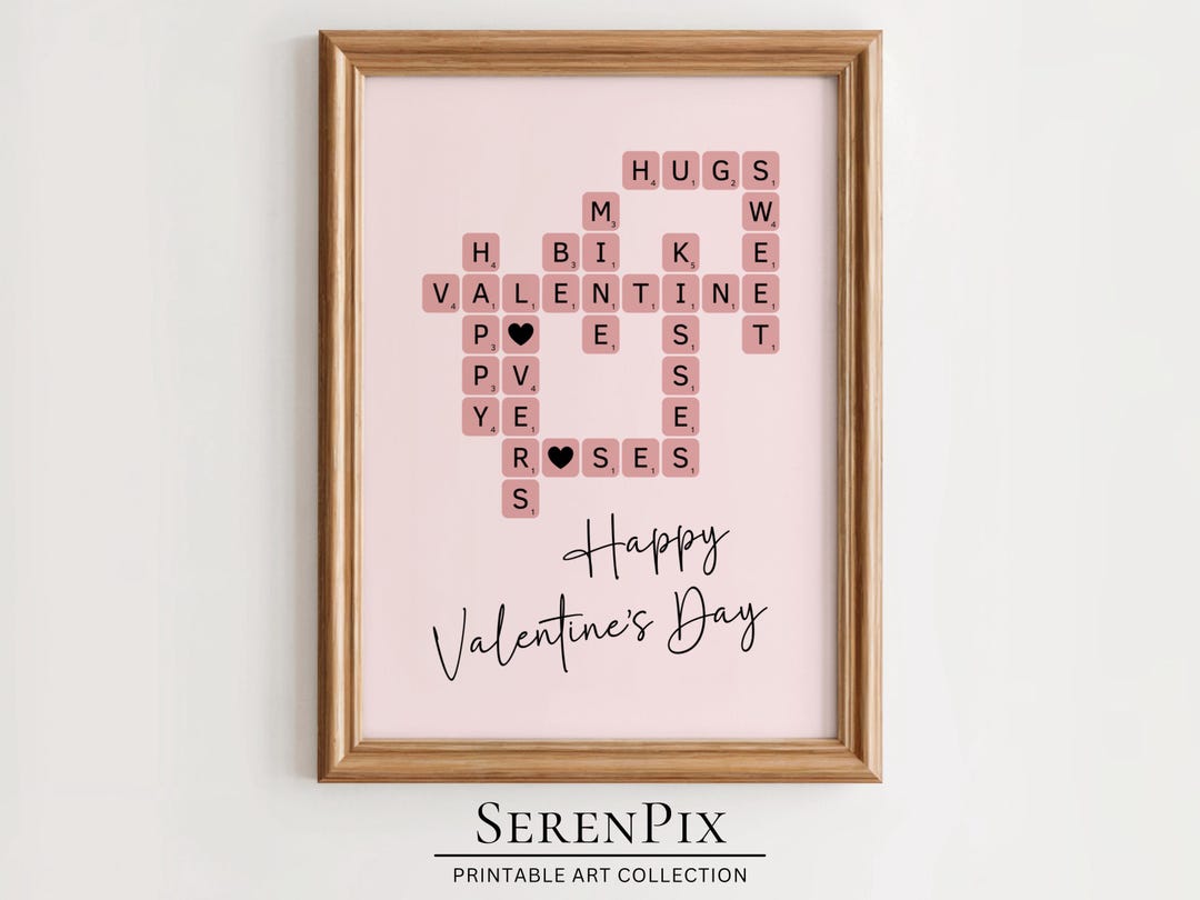 Valentine's Day Scrabble Art Print: Pink Whimsical Decor (digital Art ...