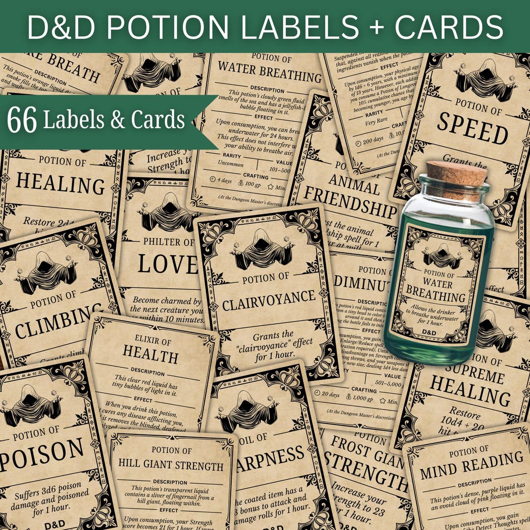 D&D Potion Labels, Printable Labels for Dungeons and Dragons, Dungeon ...