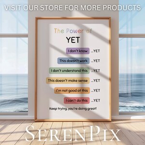 The Power of yet Wall Art: Inspirational Kids Classroom Poster (digital ...