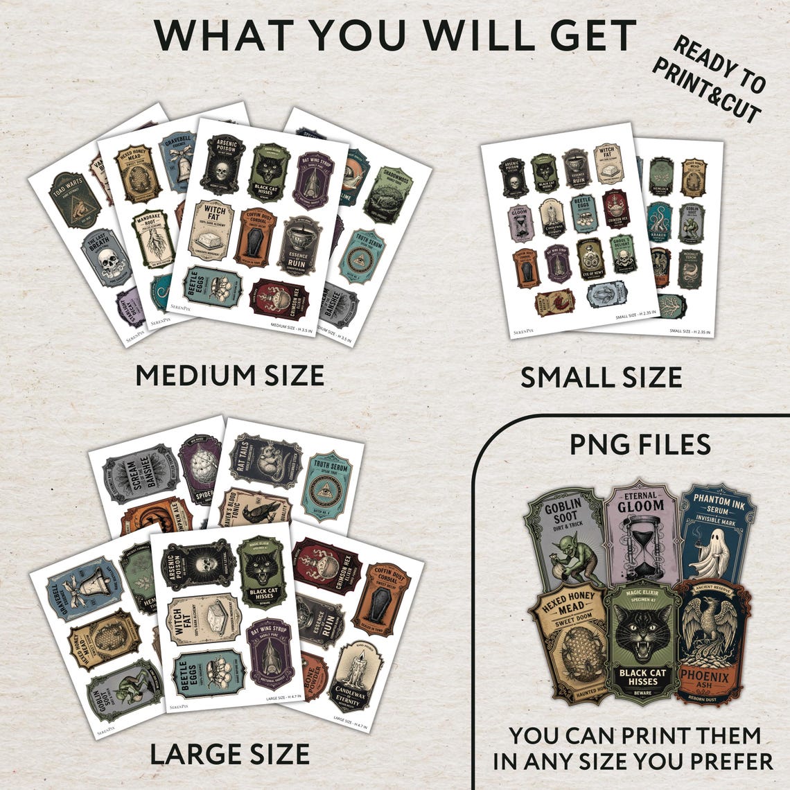 Potion Labels Bundle: 110 Vintage Apothecary Bottle Labels, Witchcraft ...