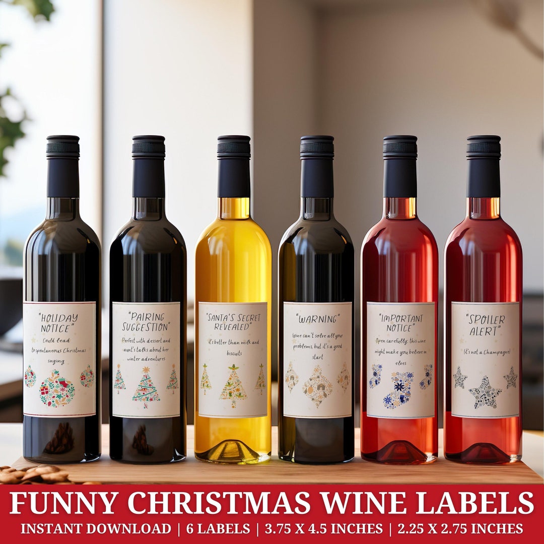 Funny Christmas Wine Labels, Set of 6 Labels, Funny Xmas Labels, Wine ...