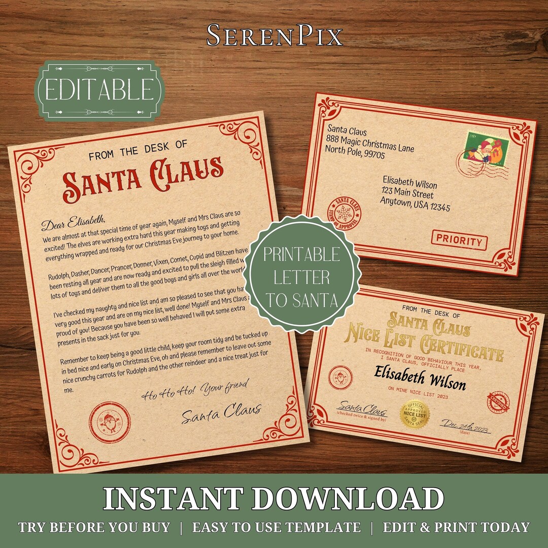 Editable Letter From Santa, the Desk of Santa, Christmas Santa Letter ...