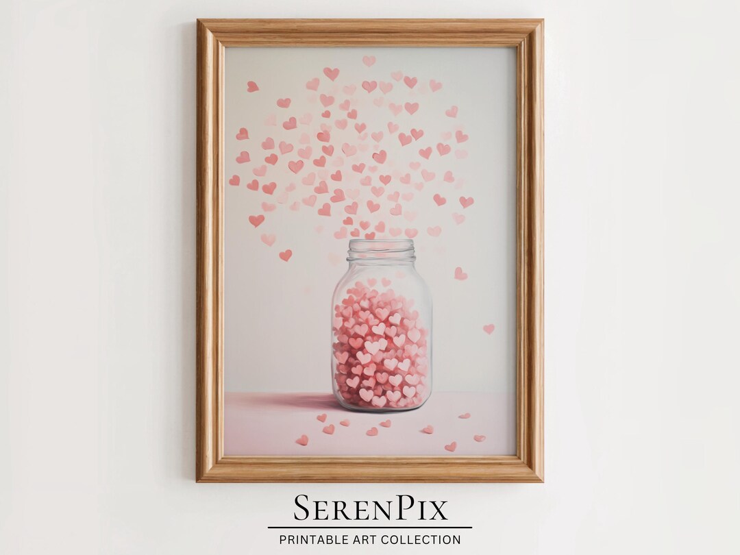 Heart Jar Printable Art: Whimsical Valentine's Day Decor (digital ...