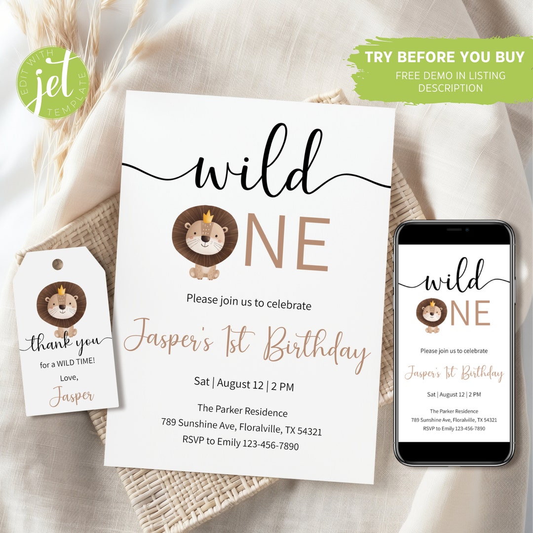 Editable Wild One Birthday Invitation, Minimal 1st Birthday Invite ...