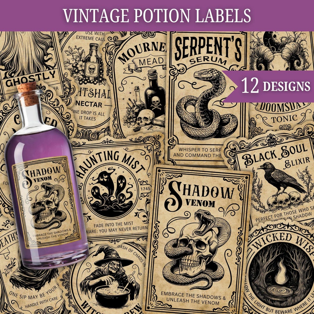 Wizard Potion Labels, Vintage Apothecary Labels, Potion Labels Stickers ...