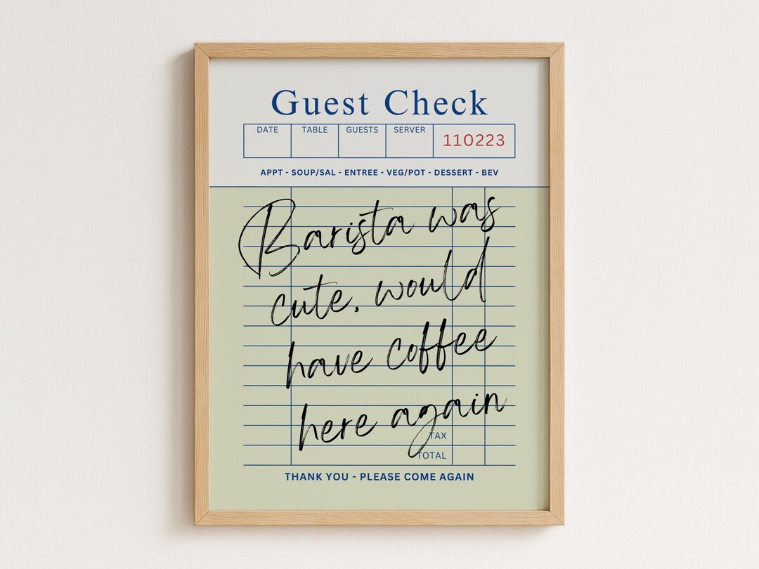 Funny Barista Guest Check Art Print: Coffee Bar Decor (digital Download ...