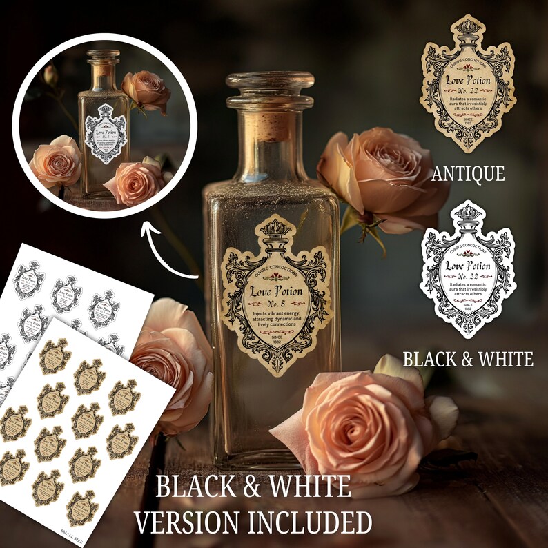 Love Potion Labels: Vintage Apothecary Stickers for Valentine's Day ...