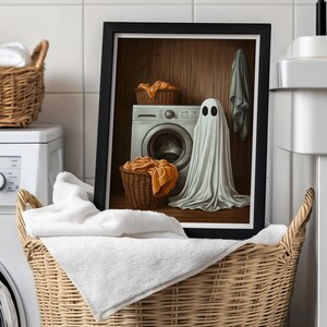 Cute Ghost in Laundry Room, Spooky Laundry Day, Halloween Ghost Oil ...