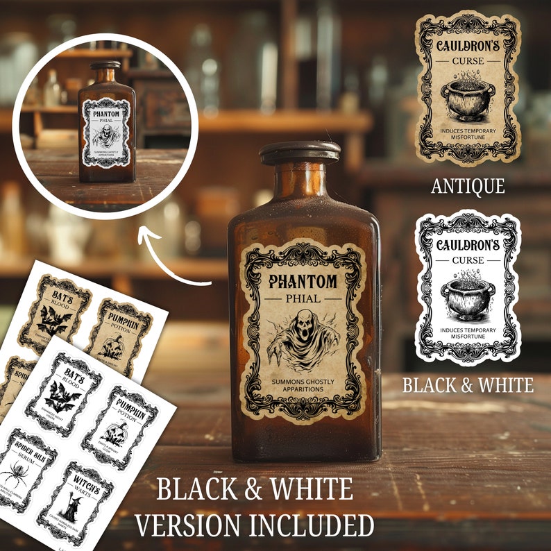 Halloween Potion Labels: Vintage Witch Brew Apothecary Jar Tags ...