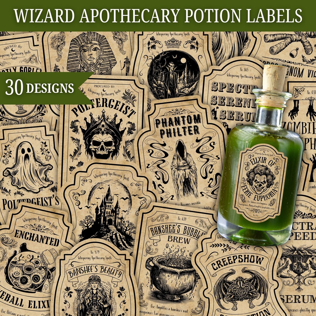 Wizard Potion Labels: Vintage Apothecary Stickers, Halloween Decor ...