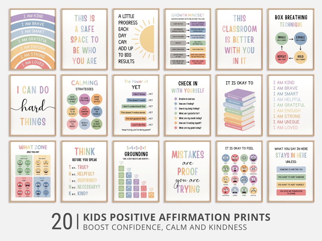 Kids Affirmation Art – 20 Printable Positive Quotes for Children | Wall ...