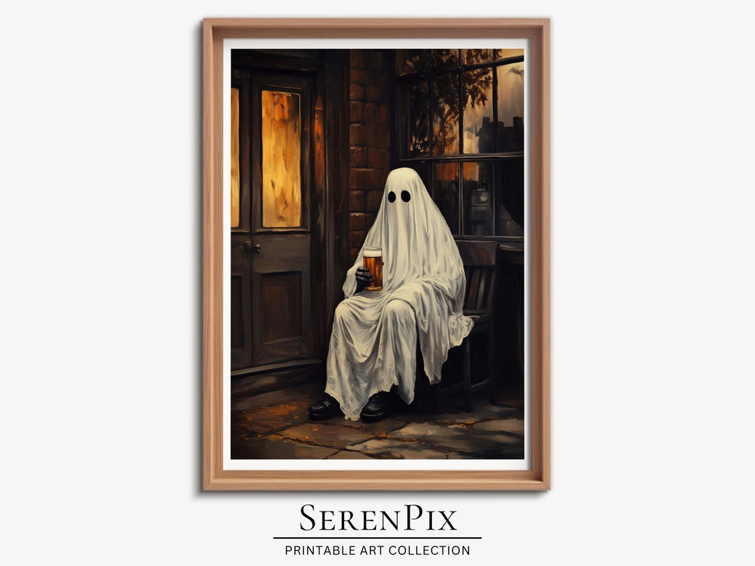 Ghost Drinking Beer, Ghost Oil Painting, Vintage Ghost Art, Unique ...
