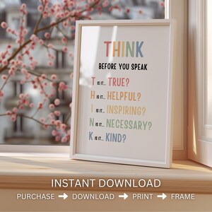 Think Before You Speak, Inspirational Posters, Classroom Decor, Digital ...