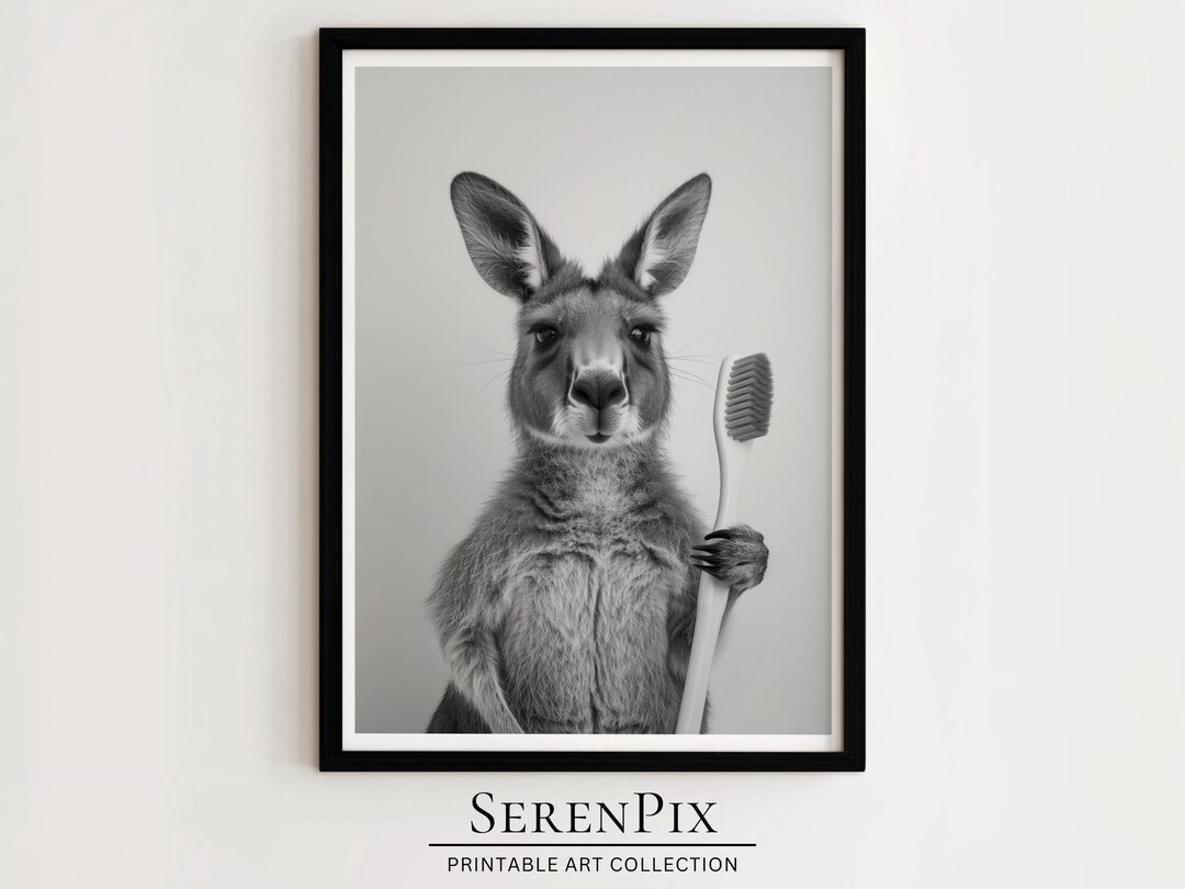Funny Kangaroo Bathroom Print: Black and White Animal Art (digital ...