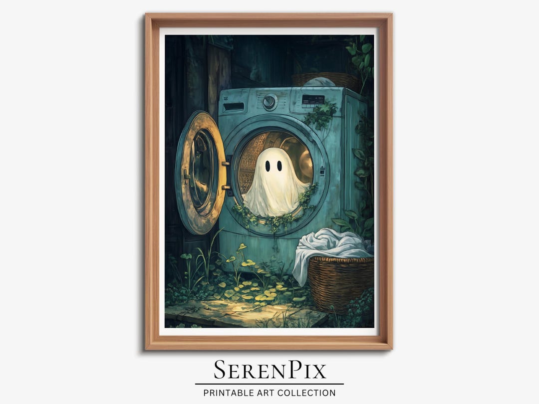 Cute Ghost in Washing Machine, Spooky Laundry Day, Halloween Ghost Oil ...