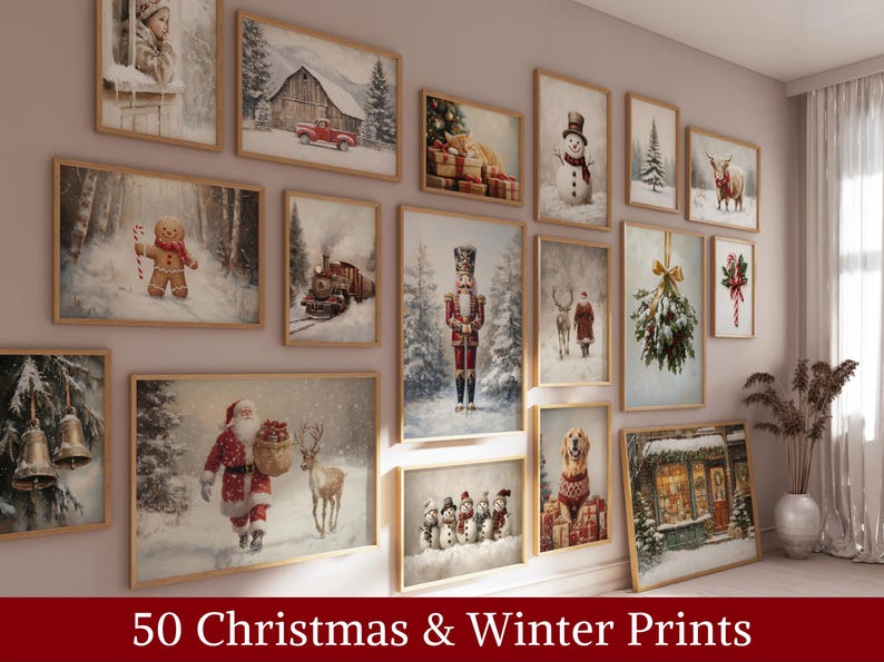 50 Christmas Gallery Wall Art Set: Winter Holiday Prints (digital ...
