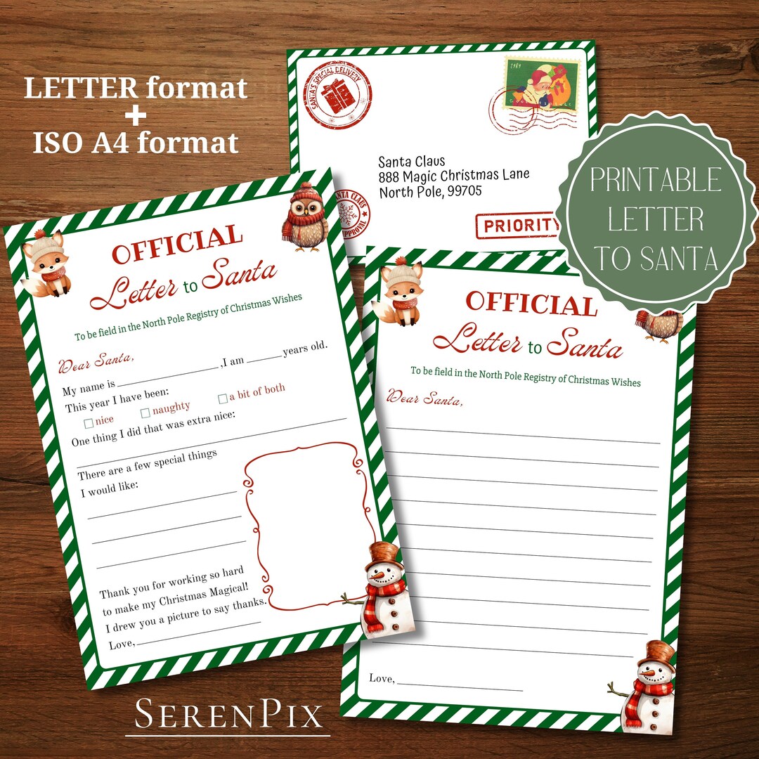 Printable Letter to SANTA, Kids Christmas Wish List, Xmas Letter to ...