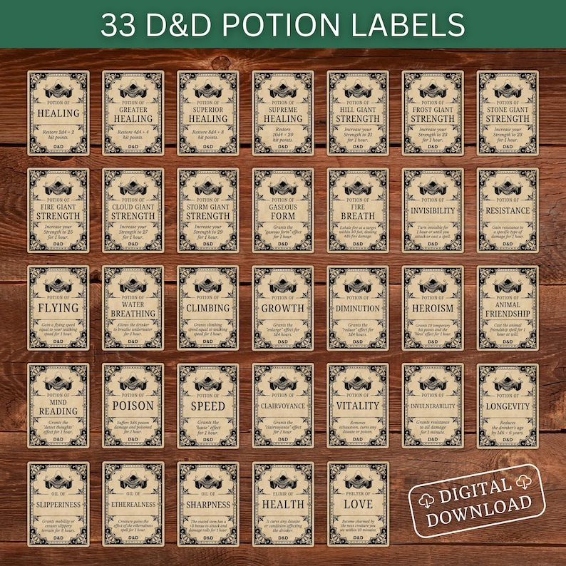 D&D Potion Labels: Printable Dungeons and Dragons Stickers + Matching ...