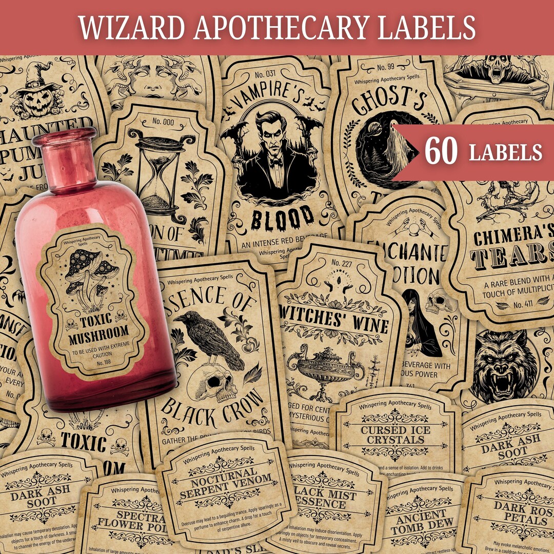 Wizard Potion Labels: Vintage Apothecary Stickers, Halloween Decor ...