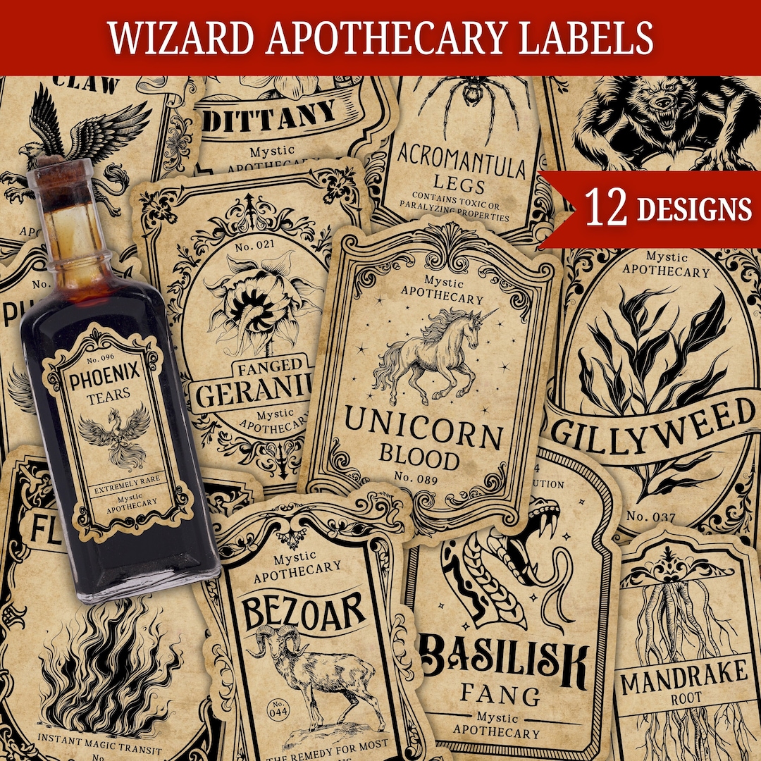 Wizard Potion Labels, Vintage Apothecary Labels, Potion Labels Stickers ...