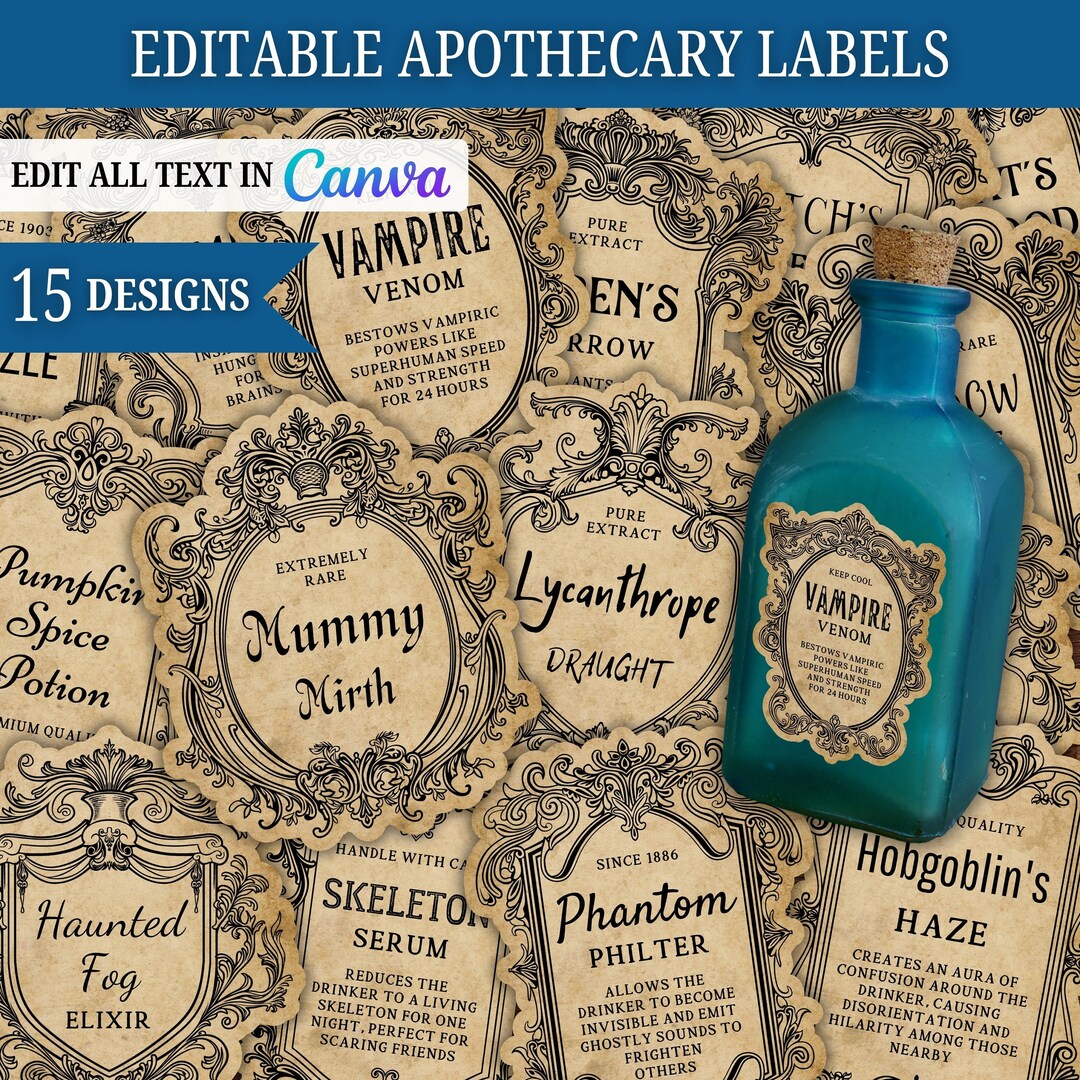Editable Vintage Apothecary Labels, Wizard Potion Labels, Bottle Label ...