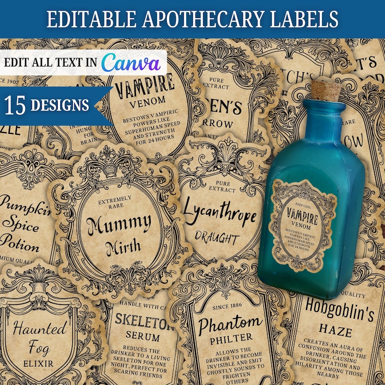 Apothecary Labels: Editable Vintage Wizard Potion Stickers (digital ...