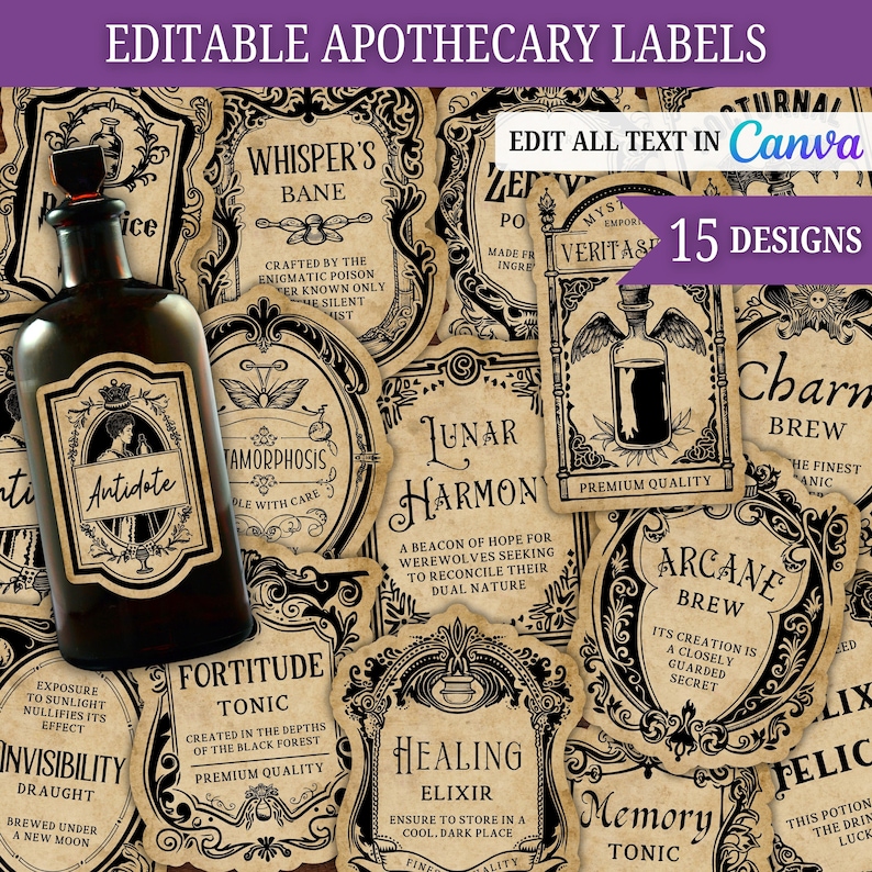 Editable Vintage Apothecary Labels: Wizard Potion Stickers (digital ...