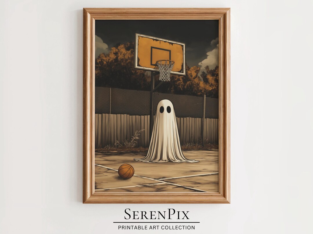 Ghost in Basketball Court, Ghost Painting, Vintage Ghost Art, Unique ...