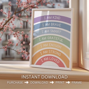 Rainbow Affirmations Wall Art, Digital Prints for Kids, Inspirational ...