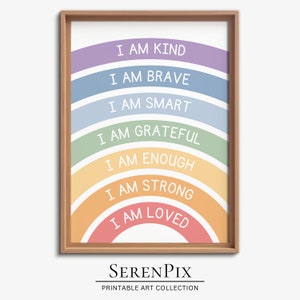 Rainbow Affirmations Wall Art, Digital Prints for Kids, Inspirational ...