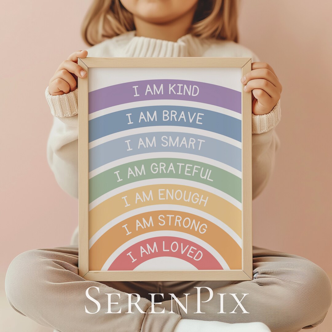 Rainbow Affirmations Wall Art, Digital Prints for Kids, Inspirational ...